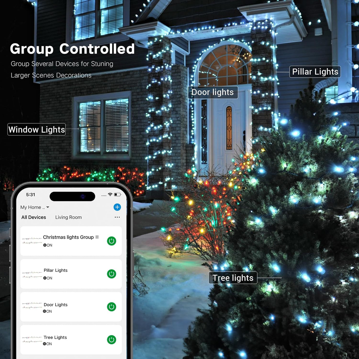 BrizLabs Smart Christmas Lights 196ft 600 LED App Controlled Work with