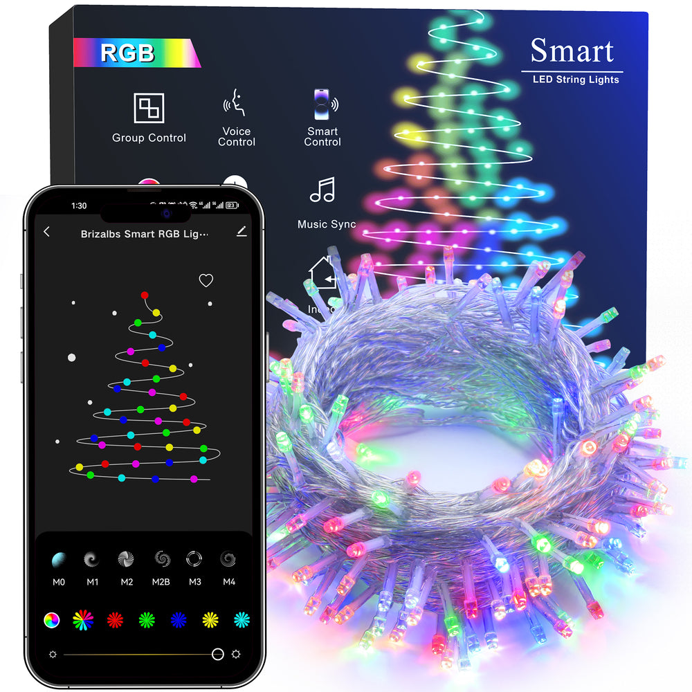 BrizLbas Smart RGB String Lights 196ft 600 LED App Controlled Work wit
